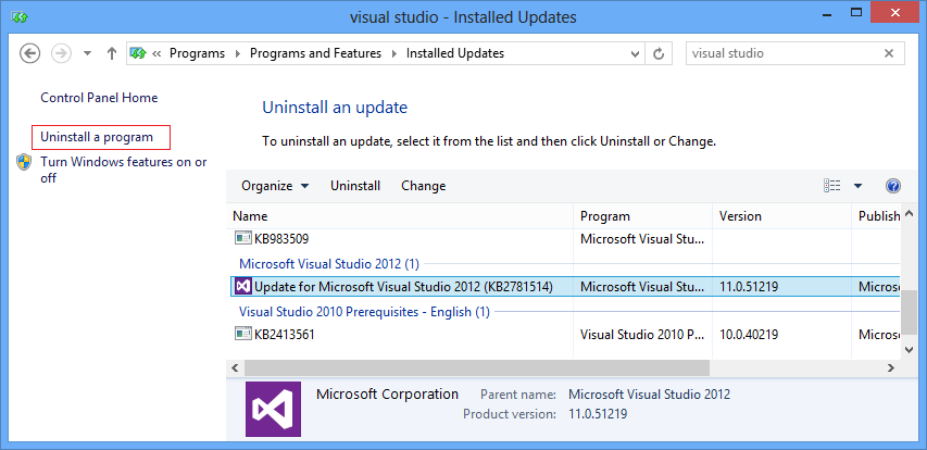 uninstall visual studio update from computer - DotNetMirror